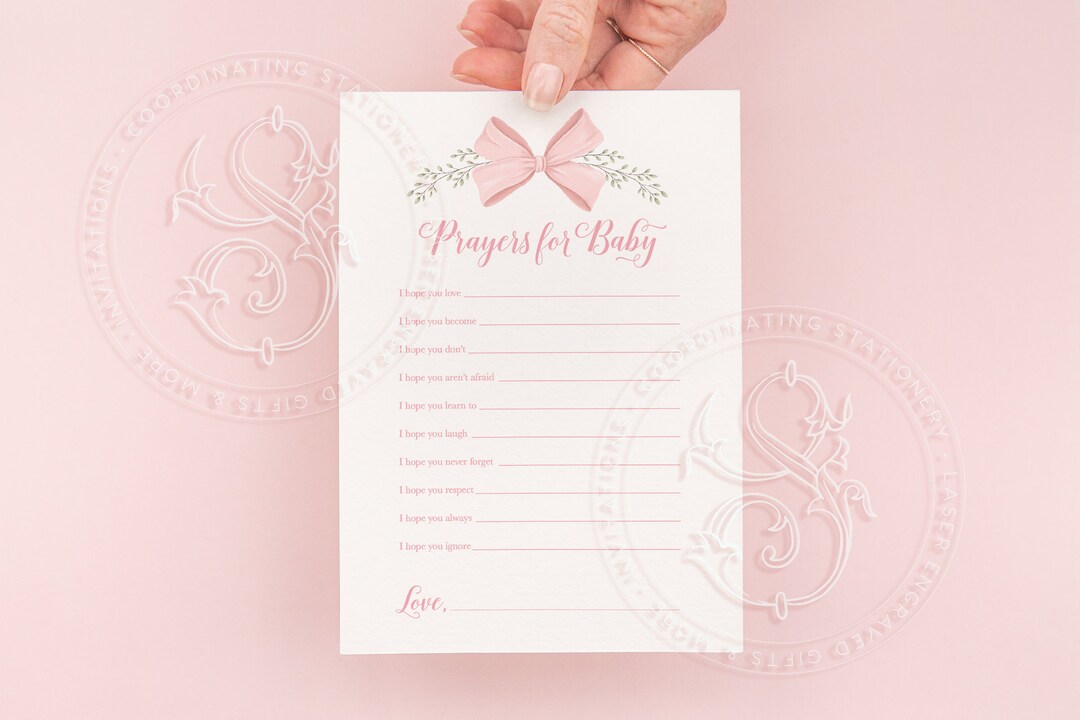 Prayers for Baby Girl Shower Game - PRINTABLE Pink Bow Baby Girl ...