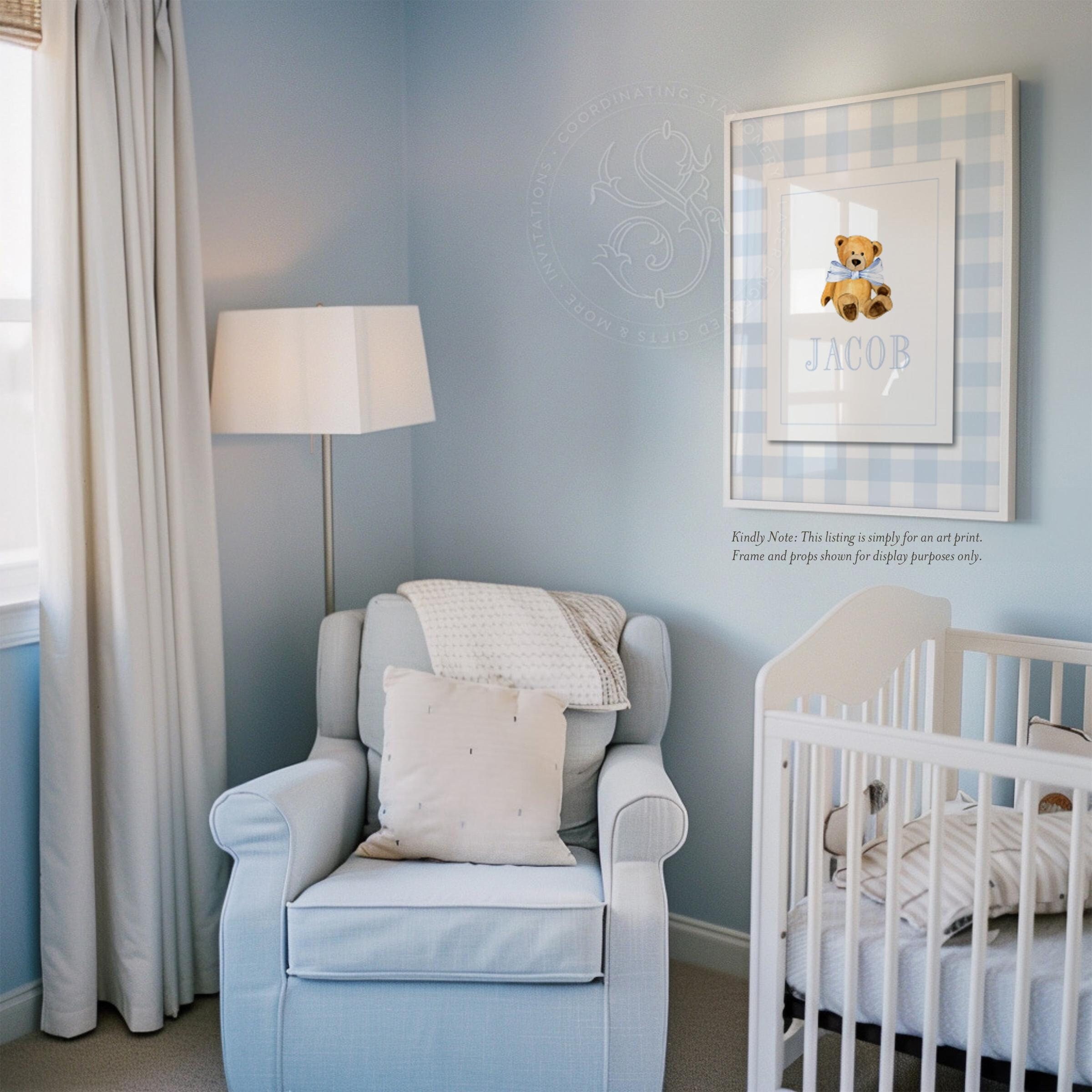 Baby Boy Name Print, Baby Boy Nursery Wall Art, Teddy Bear Nursery Art ...
