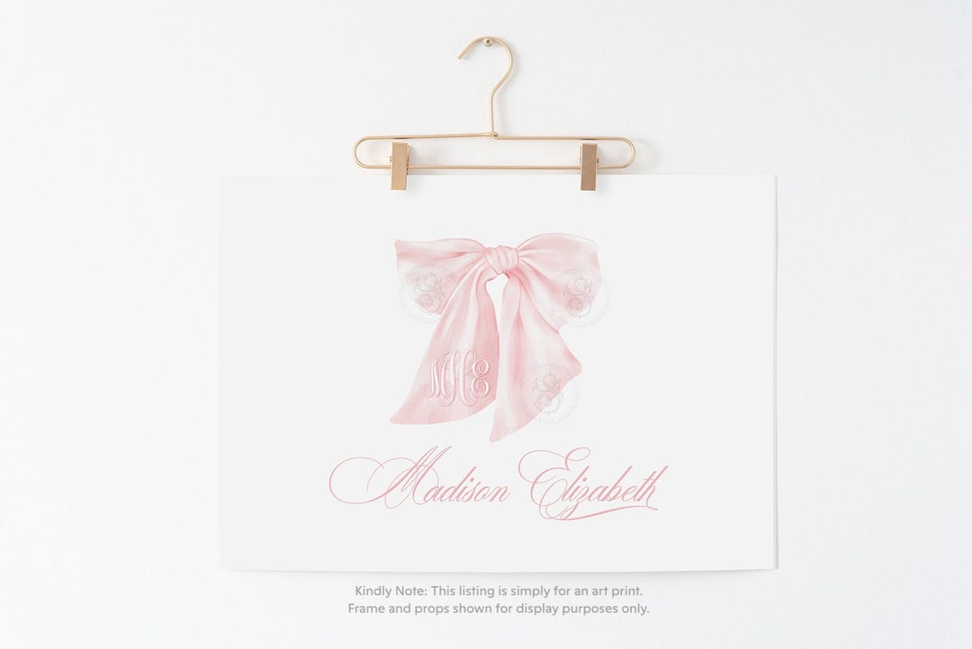 Pink Bow Art Print Personalized With Name and Monogram for Nursery ...