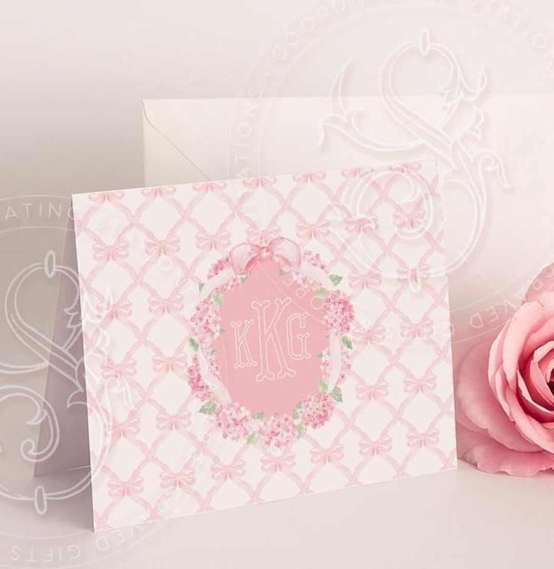 Printed Note Cards for Baby Girl - Pink Hydrangea Thank You Notes ...