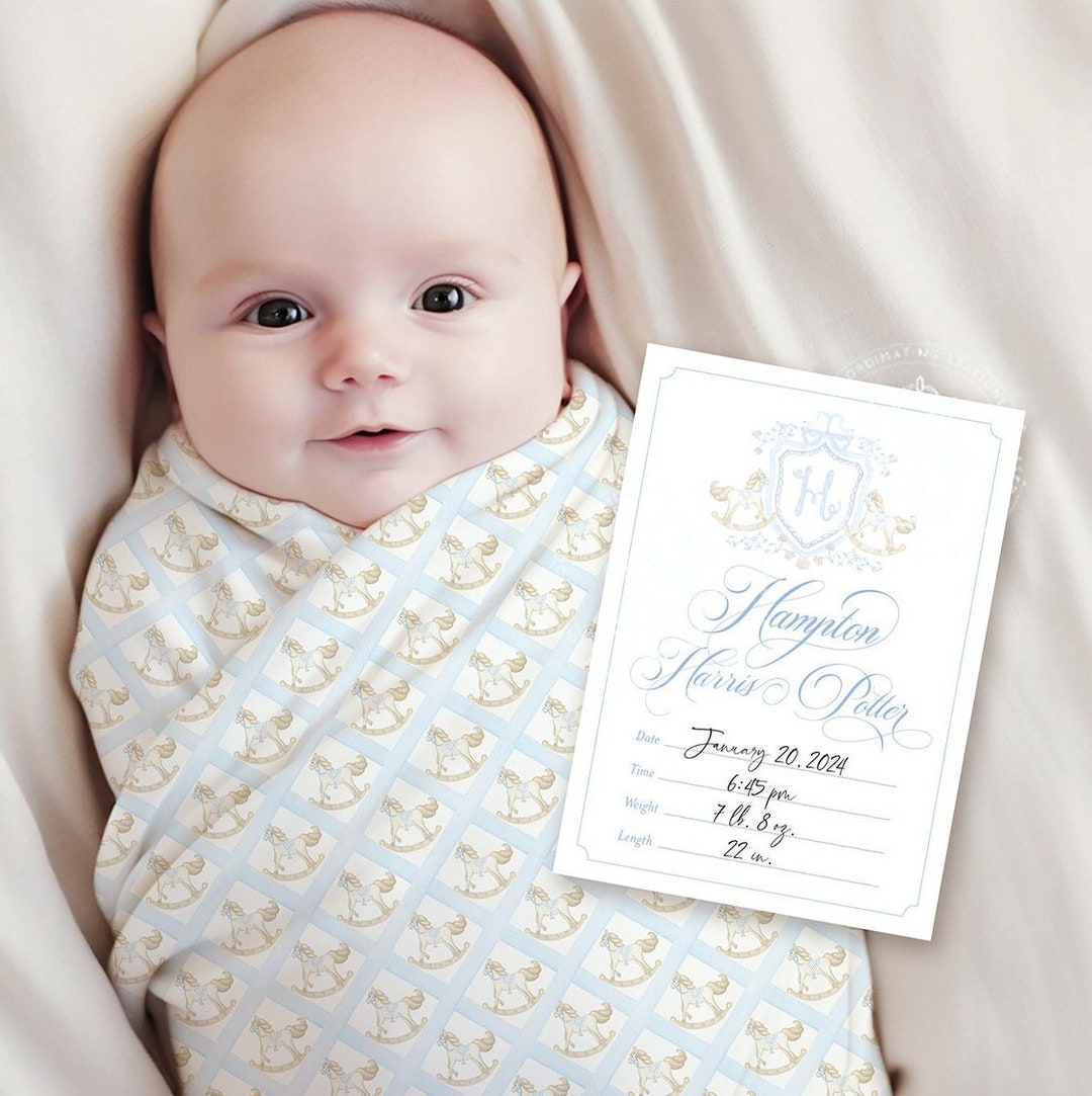 Hospital Bassinet Crib Card, Birth Stats Card, Birth Announcement ...