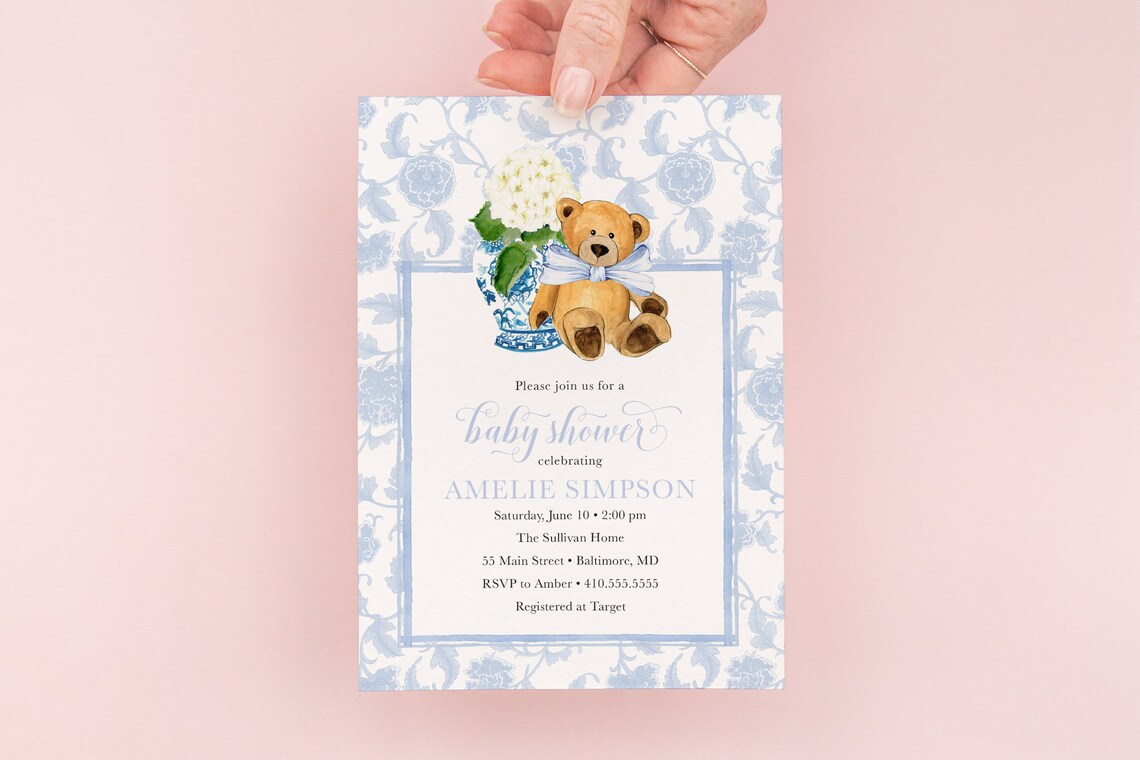 Ginger Jar Baby Shower Invitations Boy Teddy Bear Invites - Etsy