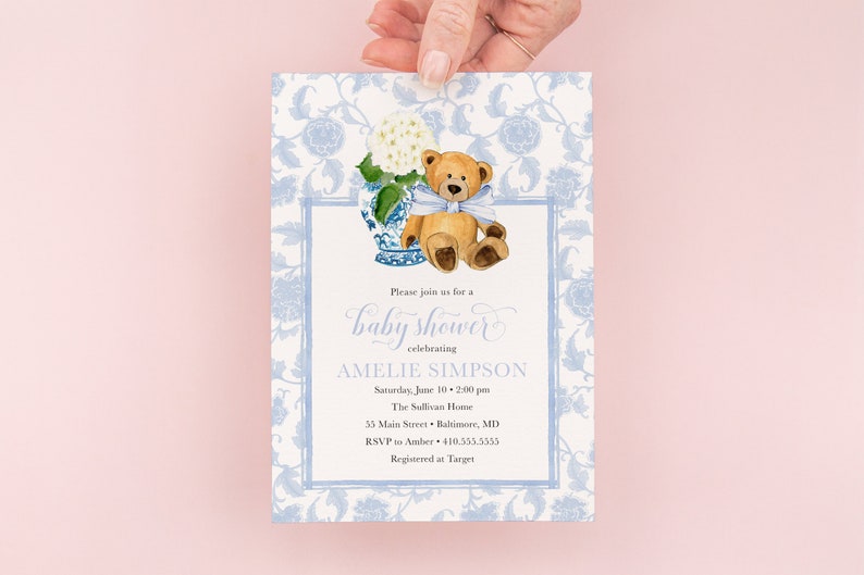 Ginger Jar Baby Shower Invitations Boy Teddy Bear Invites | Etsy