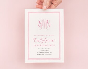 Pink Bow Invitation Girl First Birthday Preppy Classic | Etsy