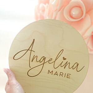 Baby Name Announcement Sign Girl- Wood Baby Name Reveal Plaque Heart ...