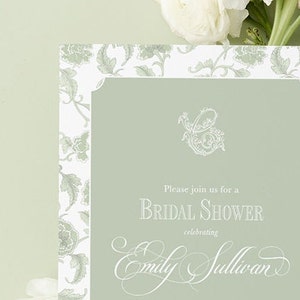Sage Green Toile Bridal Shower Invitations: Classic Bridal Brunch - Etsy