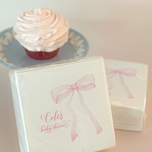 Napkins for Baby Girl Shower - Pink Bow Paper Napkins - Personalized ...