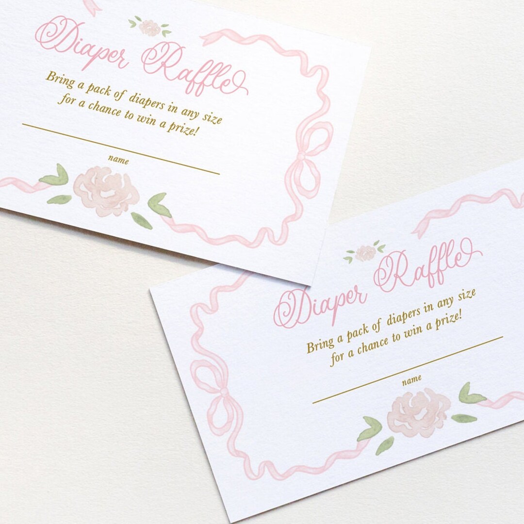Pink Bow Diaper Raffle Ticket Insert Card - Girl Baby Shower ...