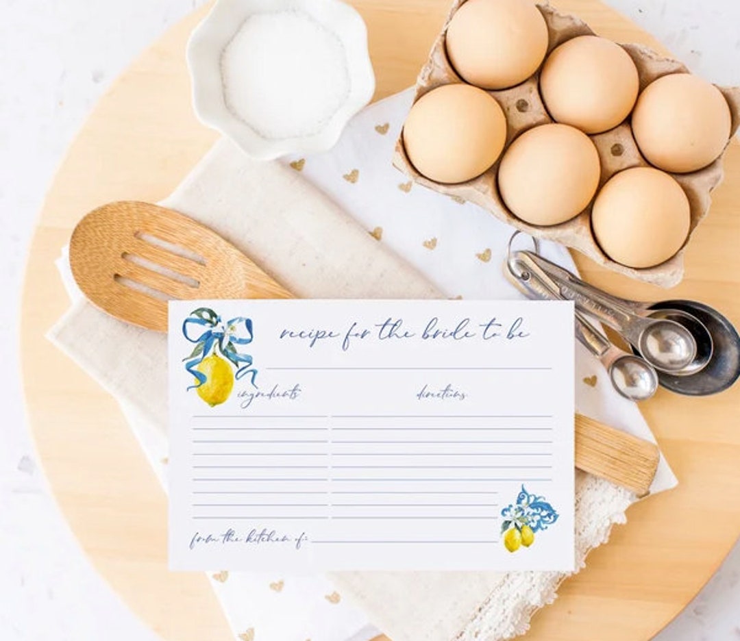 Lemon Recipe Cards - Lemon Printable Recipe Card - Recipes for Bride to ...