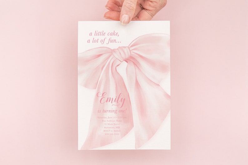 Bow First Birthday Invitations Preppy Pink Bow Invites - Etsy