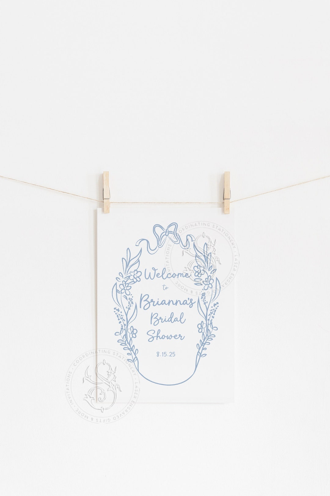 Hand Drawn Blue Bridal Shower Welcome Sign Printable, Coquette Bow ...