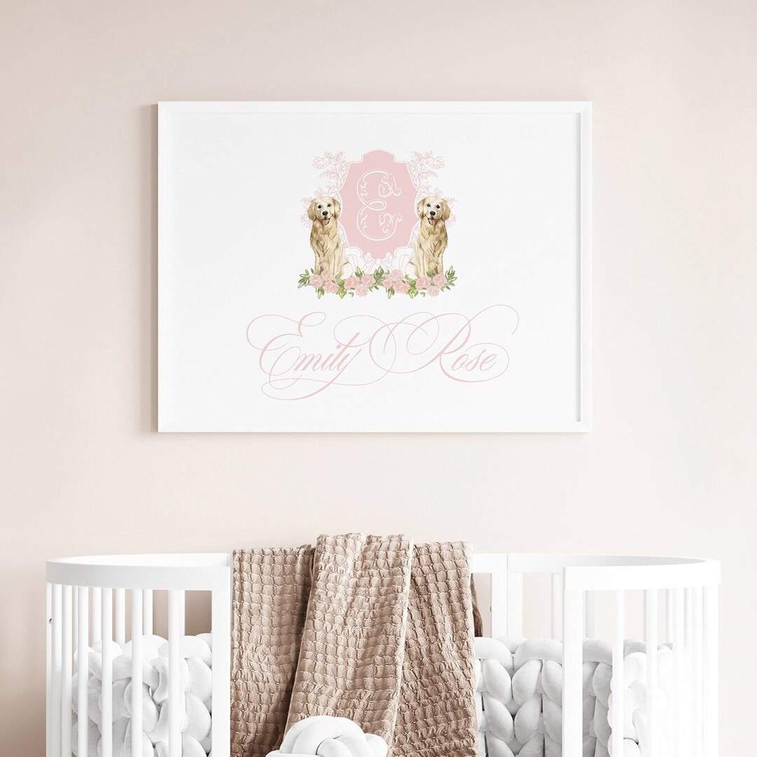Pink Monogram Crest Wall Art for Nursery Toddler Girl Room - Etsy