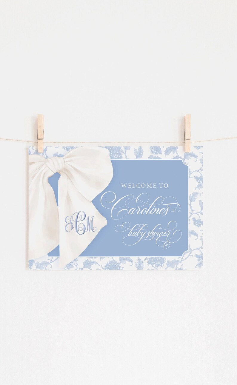 Blue Chinoiserie Baby Shower Welcome Sign Preppy Southern - Etsy