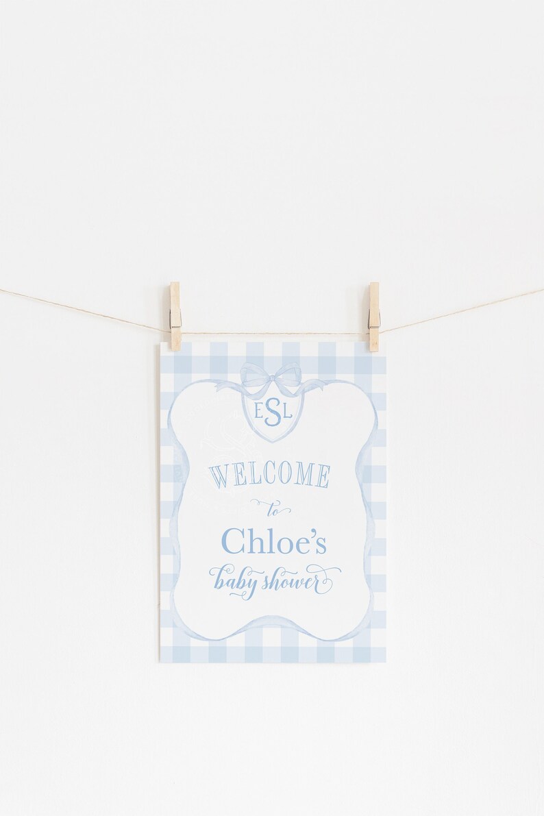 Blue Gingham Baby Boy Shower Welcome Sign Baby Boy Sprinkle - Etsy