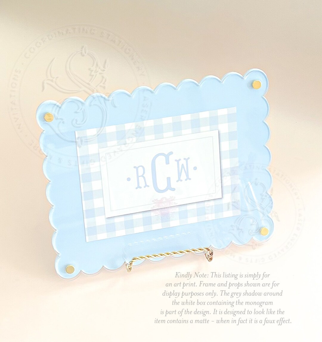Nursery Monogram Boy Blue Gingham Wall Art Printed Monogram Boy Room ...