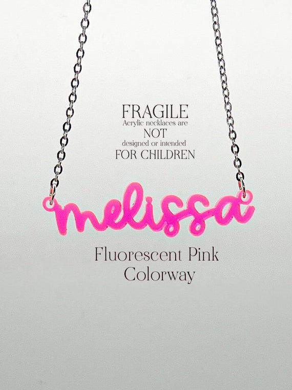 Acrylic Name Necklace Personalized Nameplate Necklace Summer Necklace Pink Plastic Nameplate Jewelry Gift for Her Custom Name Charm Etsy
