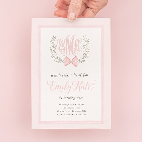 Pink Bow Invitation Girl First Birthday Preppy Classic - Etsy
