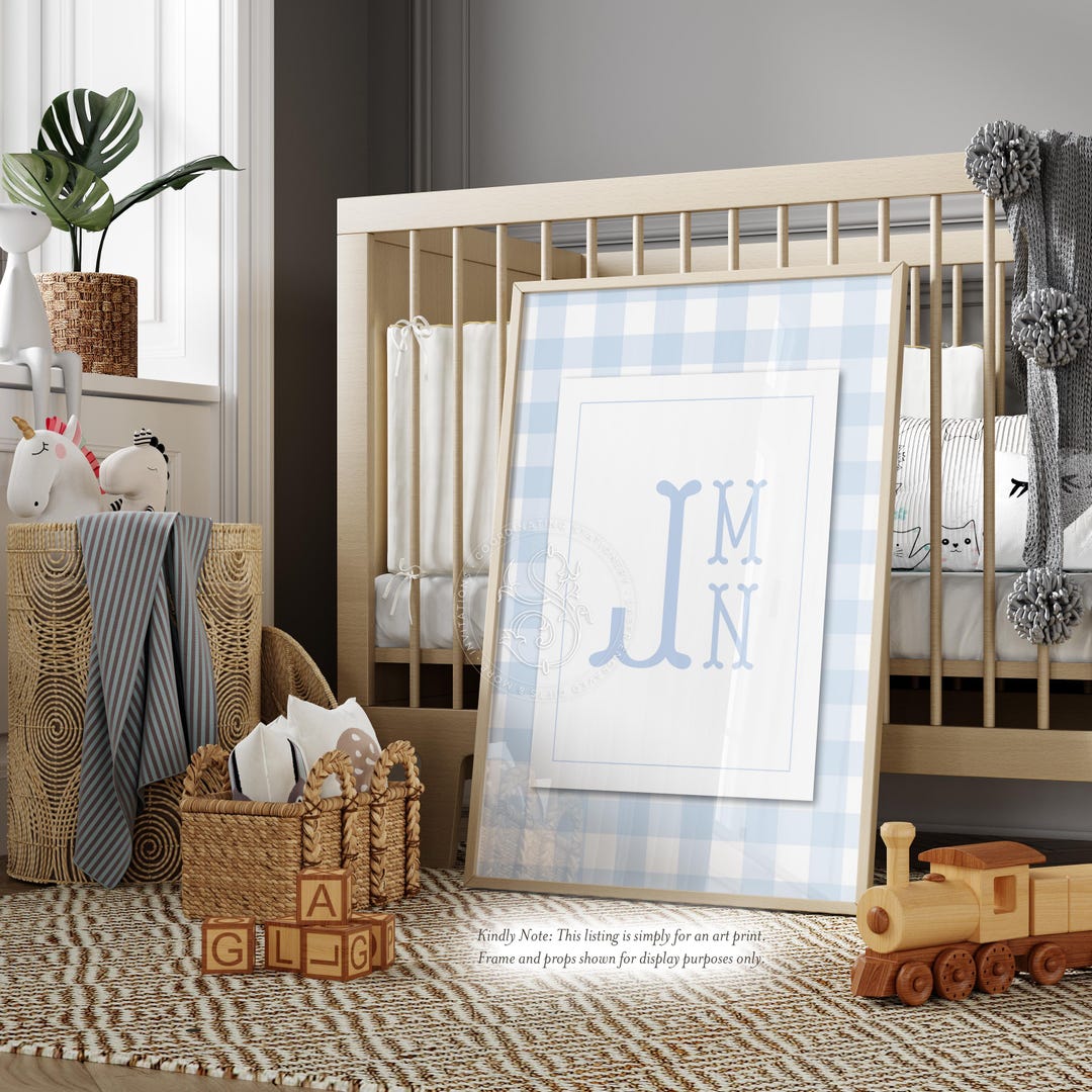Blue Gingham Monogram Wall Art: Baby Boy Nursery Decor - Etsy