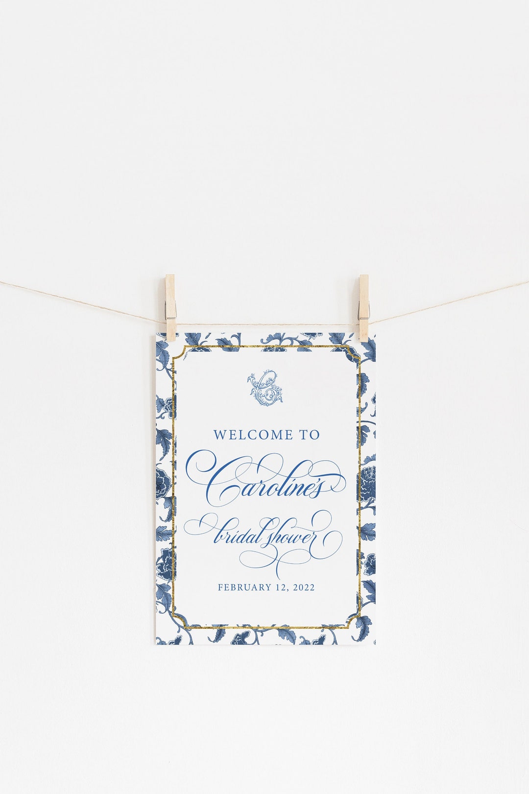 Chinoiserie Toile Welcome Sign Monogrammed Welcome Sign Bridal Shower ...