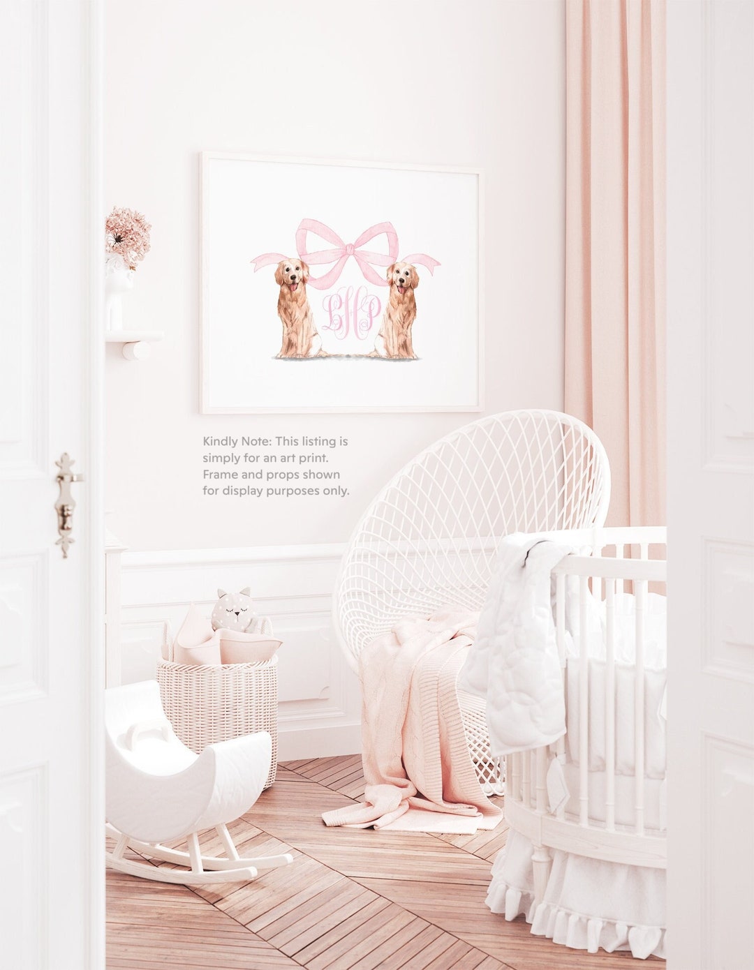 Pink Monogram Crest Wall Art for Nursery Baby Girl Nursery Golden ...