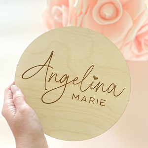 Baby Name Announcement Sign Girl- Wood Baby Name Reveal Plaque Heart ...