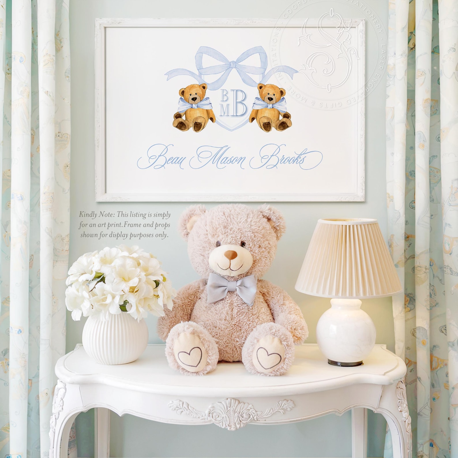 Teddy Bear Monogram Nursery Art: Baby Boy Room Decor - Etsy
