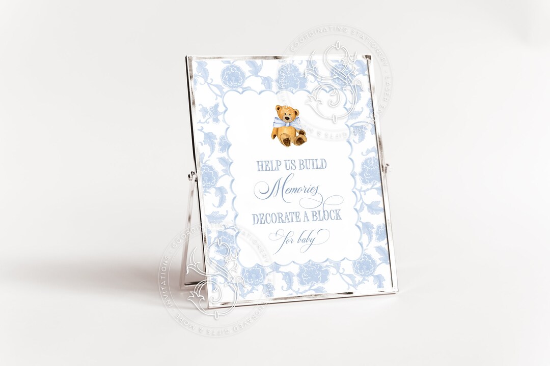 Printable Decorate a Block Sign - Printable 8x10 - Teddy Bear Baby Boy ...