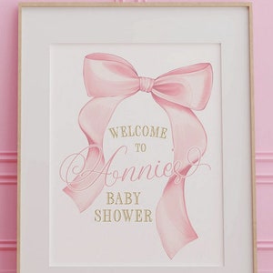 Pink Bow Baby Shower Welcome Poster - Preppy Pink Bow - Baby Shower ...