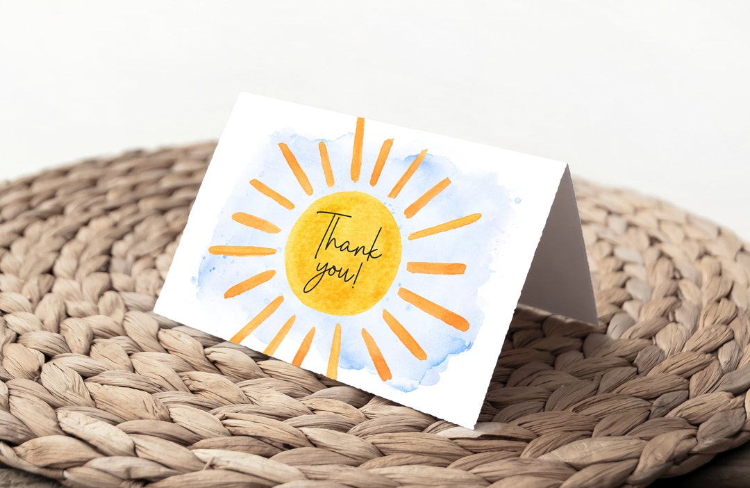 Boho Watercolor Little Sunshine Thank You Notes - Boy Birthday - First ...
