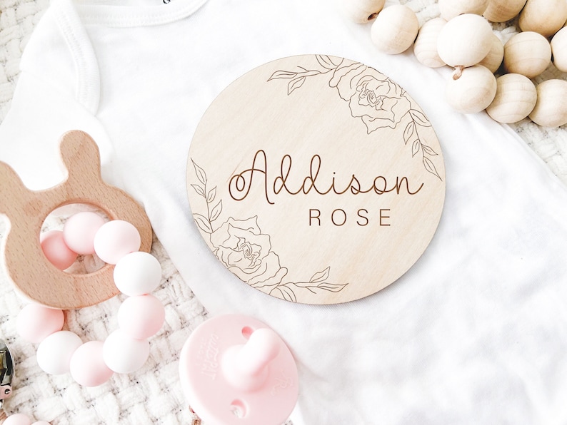 Baby Announcement Sign With Rose Baby Name Sign for Hospital - Etsy