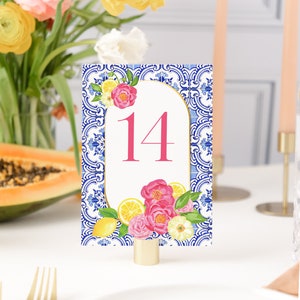 Printable Table Numbers - Lemon Table Signs - Lemons and Blue Tile ...
