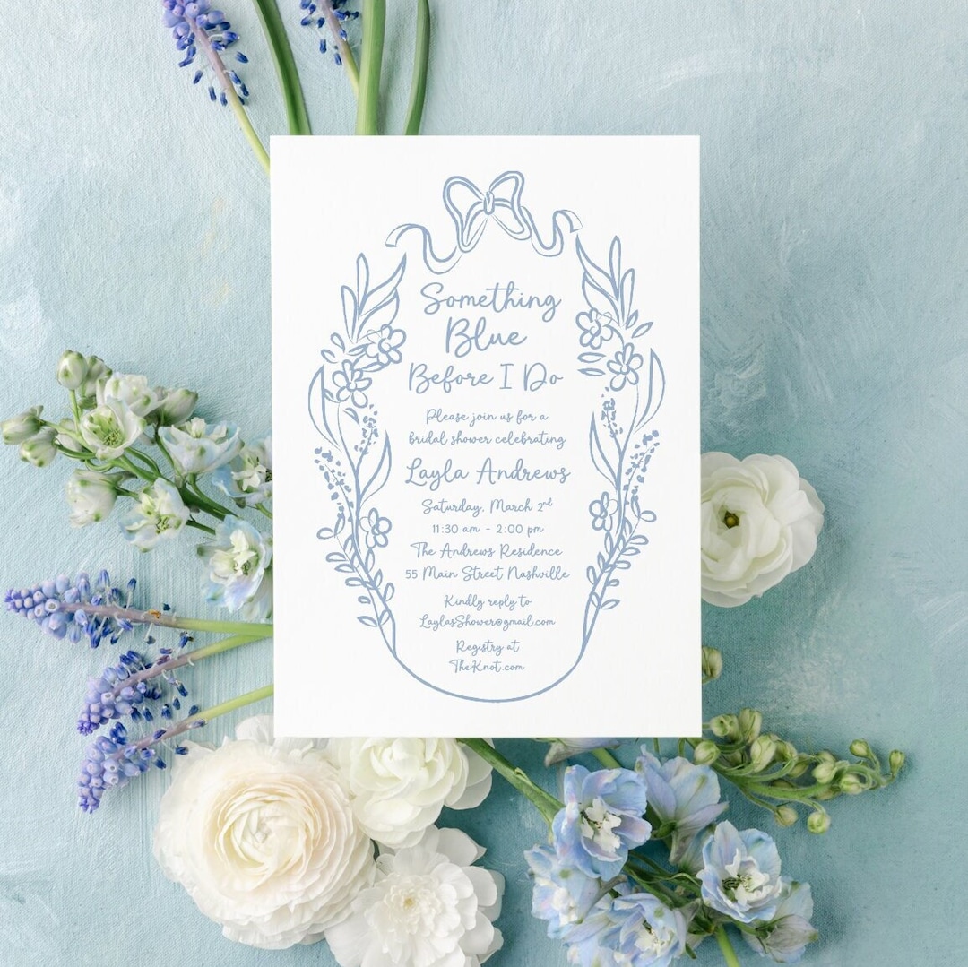 Something Blue Before I Do Hand Drawn Bridal Shower Invitations ...