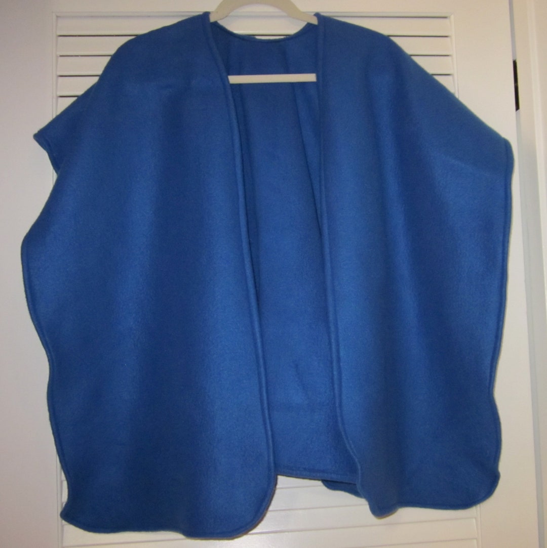 Solid Blue Short Narrow Ruana 30 Wide by 54 Long and Hemmed All Around ...