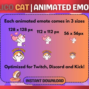 24 Calico Cat ANIMATED Emotes | Meme Cat Twitch Emotes | Cute Animated ...