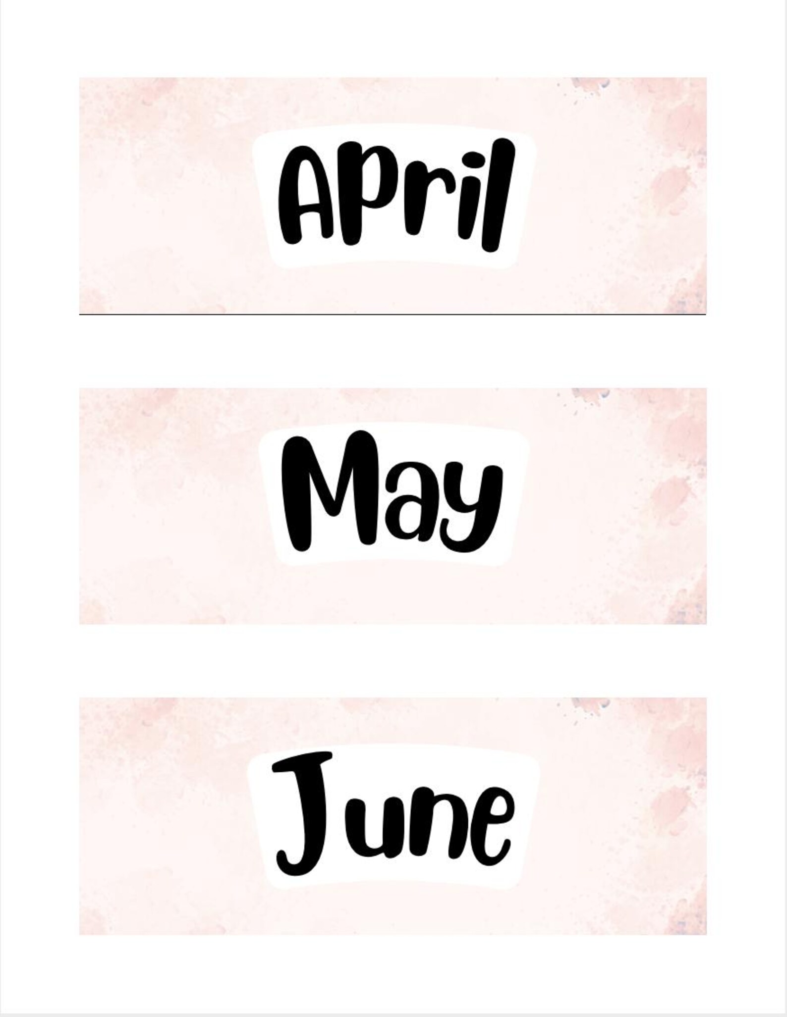 Pink Watercolor Months of the Year Flashcard Strips for Pocket Chart ...