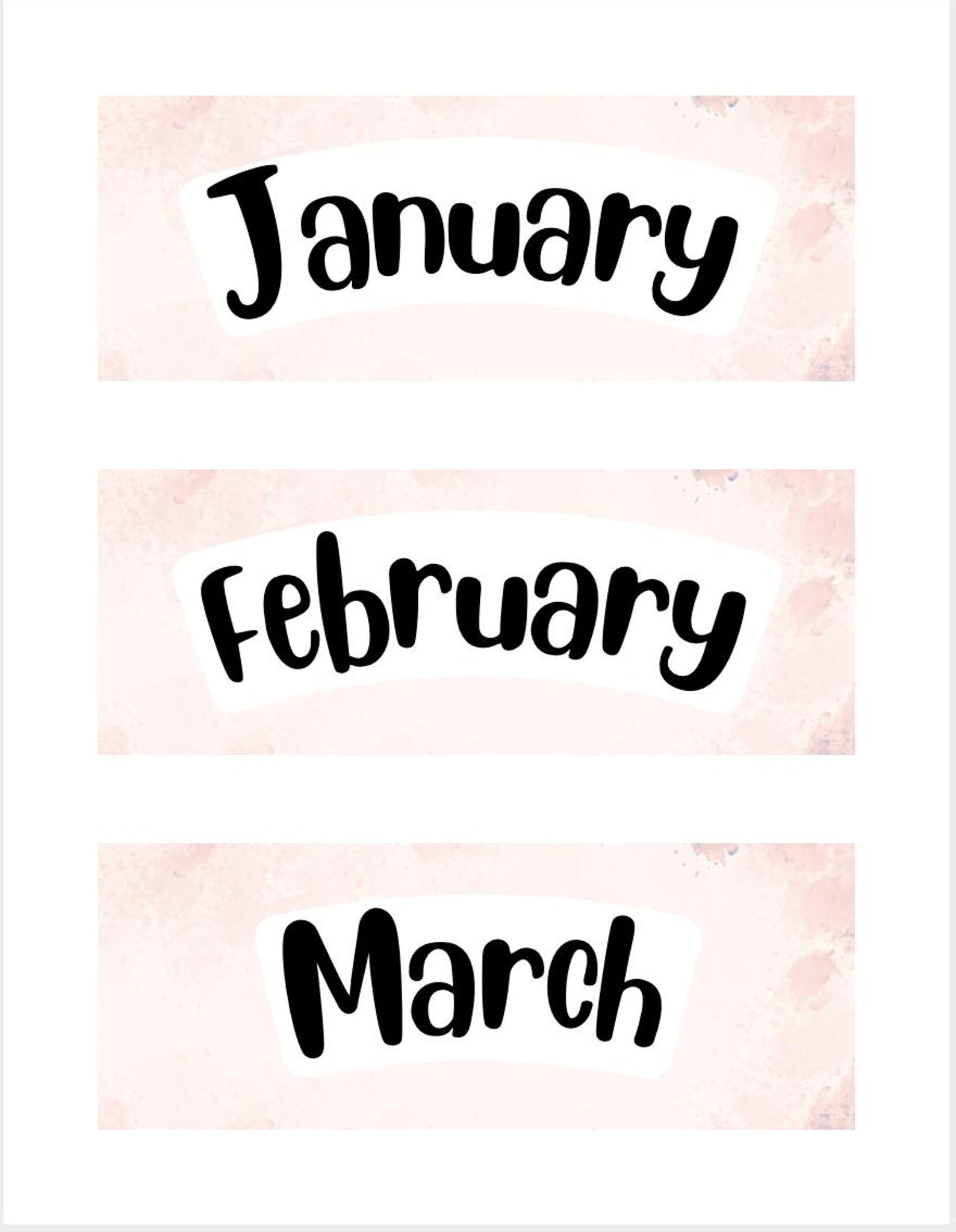Pink Watercolor Months of the Year Flashcard Strips for Pocket Chart ...