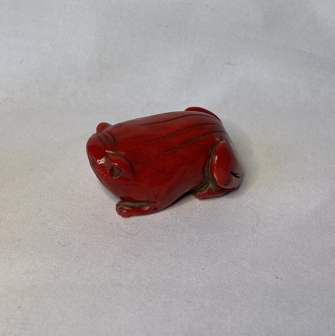 Vintage Asian Red Coral Carving Frog Handcarved Collectible Authentic ...