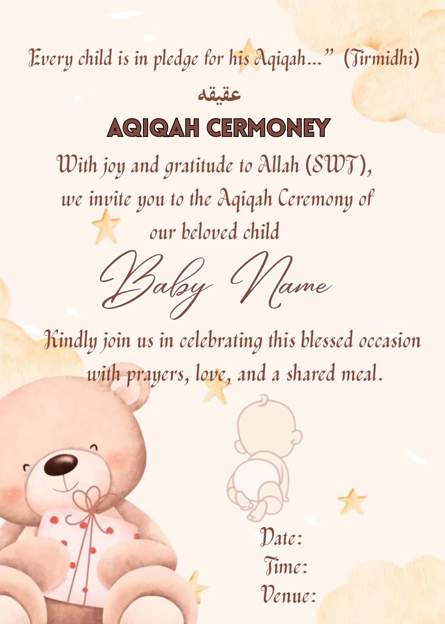 Editable Aqiqah Invitation Card | Islamic Baby Announcement | Digital ...