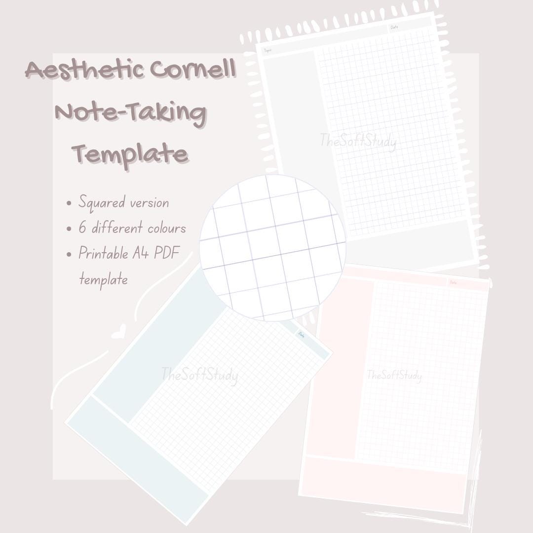 Aesthetic Digital Cornell Note Template for Students - Squared,pdf - Etsy