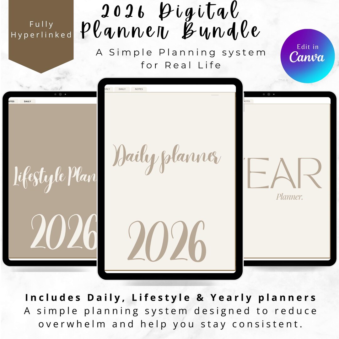 2026 Digital Planner Bundle (minimal, Clean, Hyperlinked) - Etsy