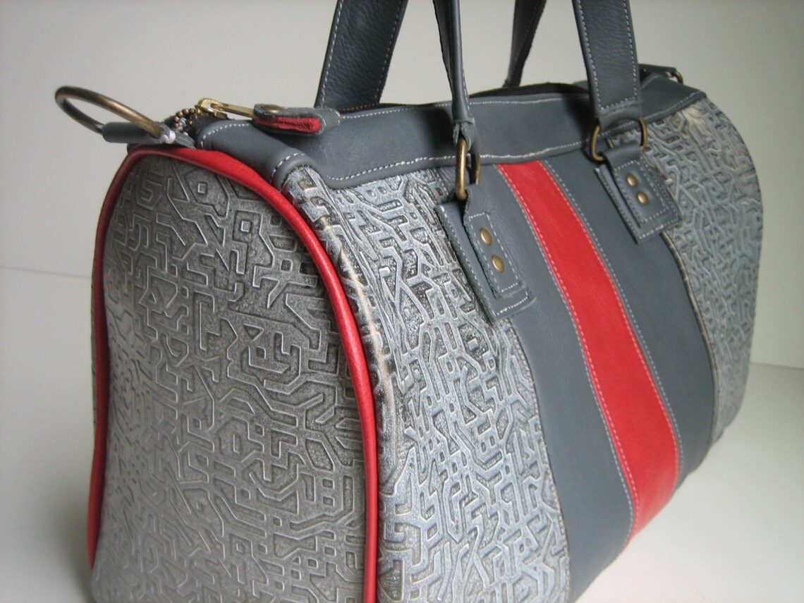 Gray & Red Leather Doctor's Bag - Etsy