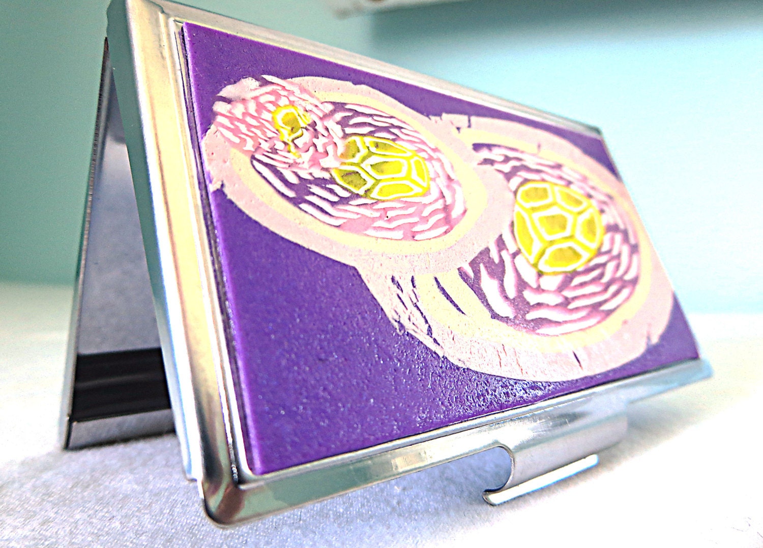 Credit Card Case, RFID Card Case, Purple Pink Flower Metal Credit Card ...