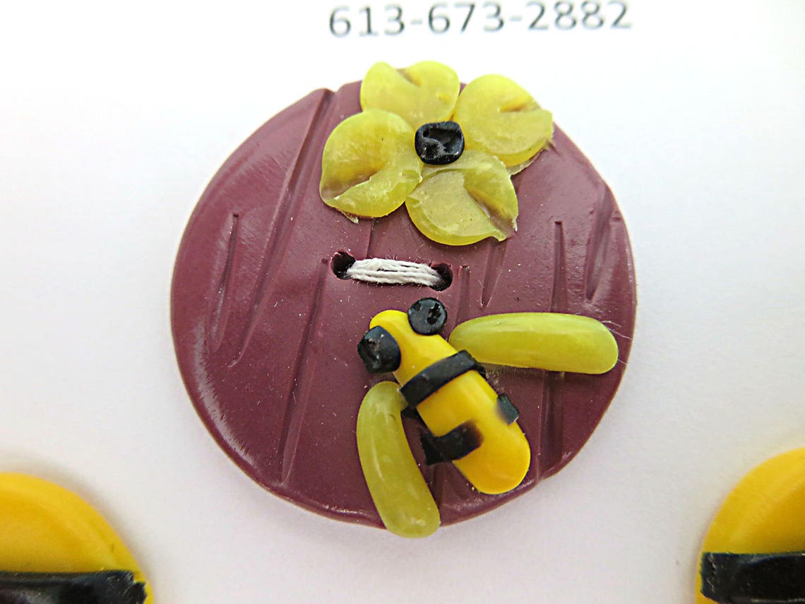 Round Bumblebee Buttons, Yellow, Black and Brown Buttons, Large ...