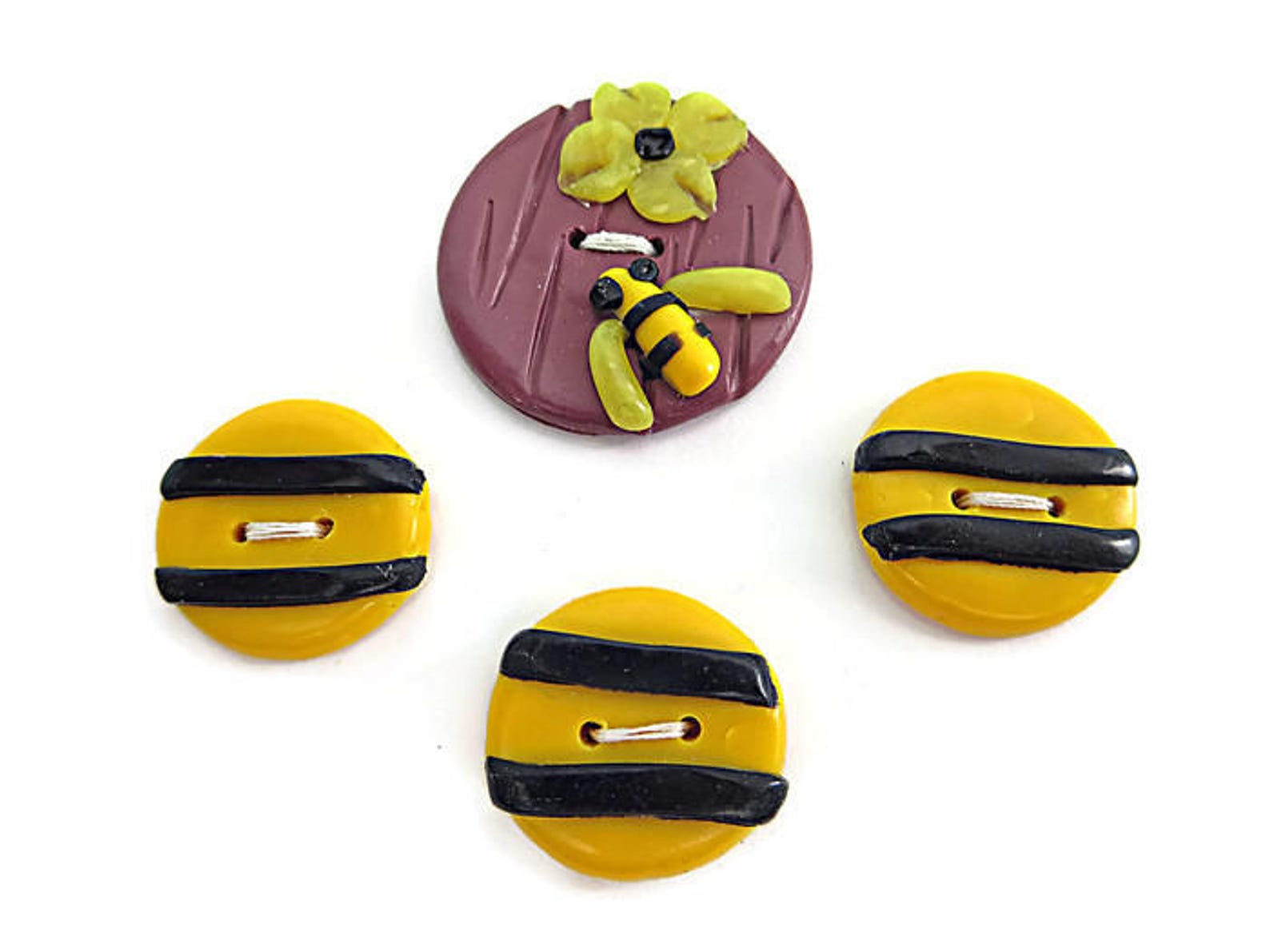 Round Bumblebee Buttons, Yellow, Black and Brown Buttons, Large ...