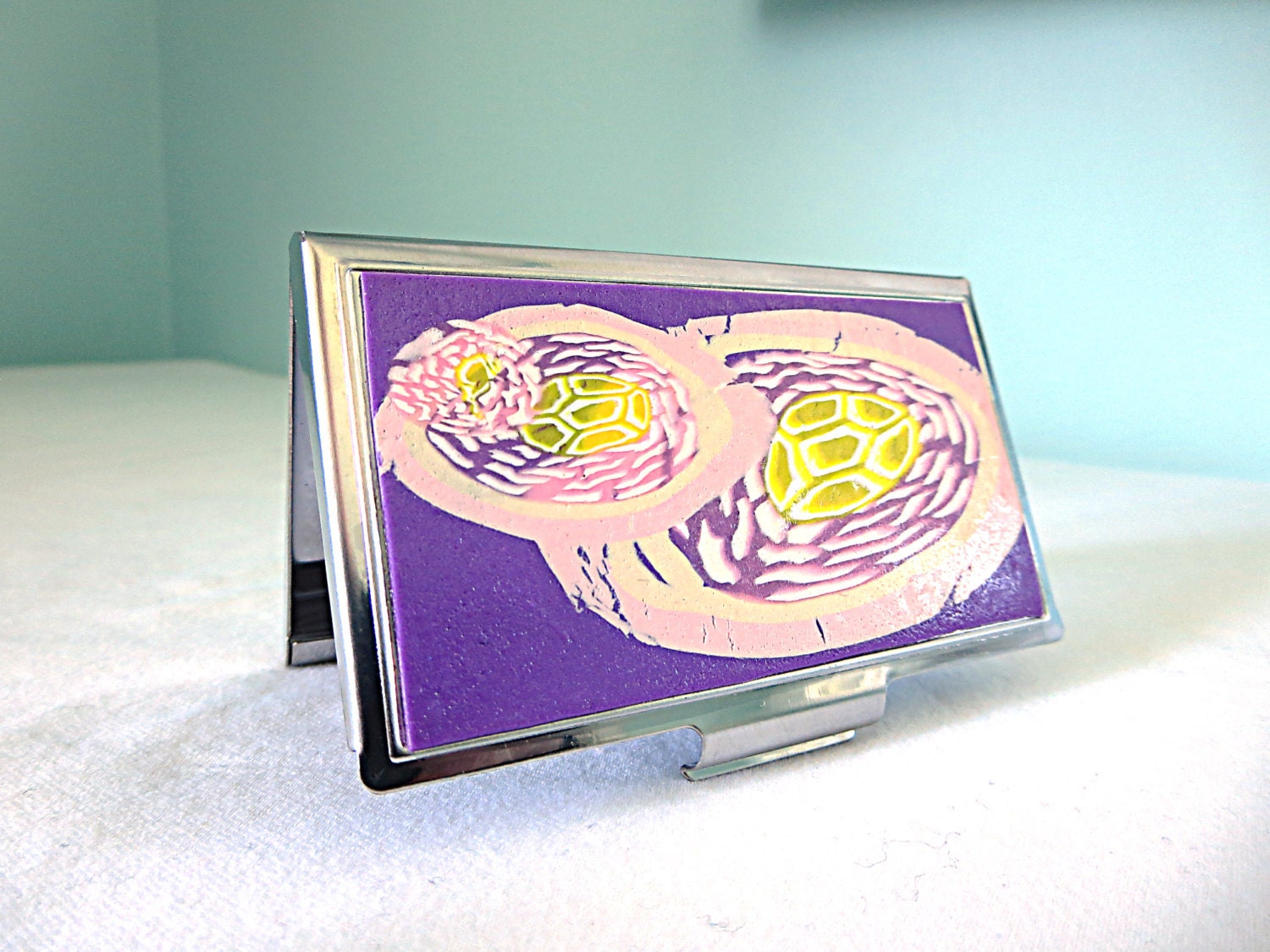 Credit Card Case, RFID Card Case, Purple Pink Flower Metal Credit Card ...