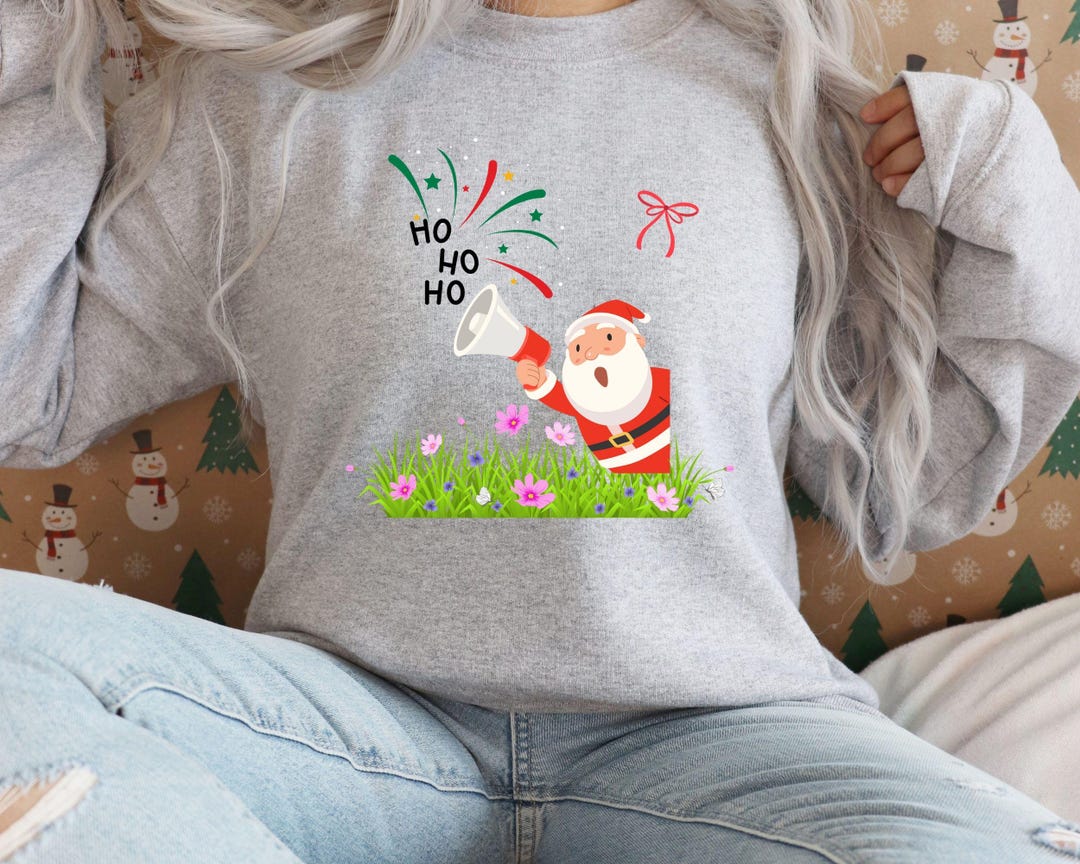 Santa Announcement PNG : Santa With Megaphone, Fireworks and Flowers ...