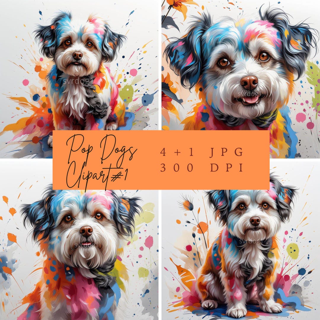 Pop Dogs Clipart Bundle #1 – 4+1 Colorful Fantasy Dog Jpgs for Crafts ...