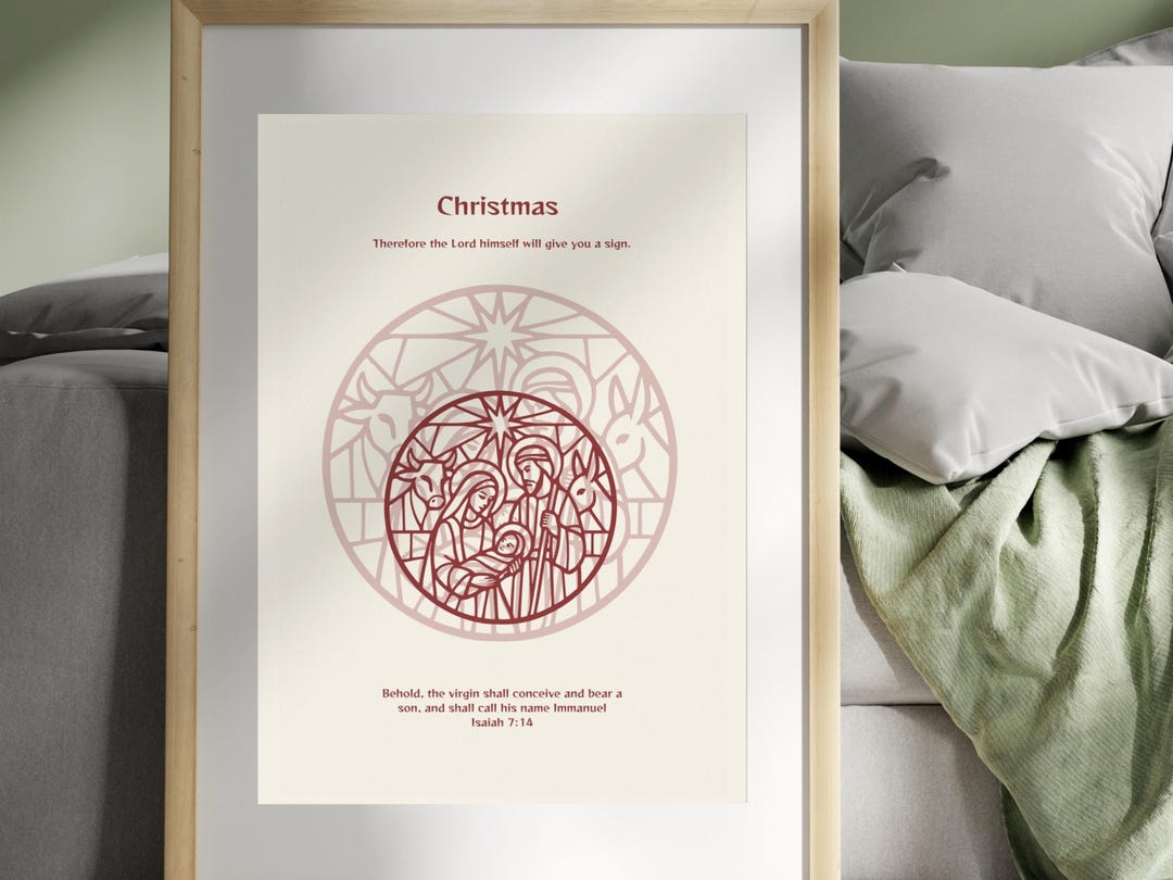 Minimalistic Christianity Stained Glass Nativity Scene Print: Christian ...