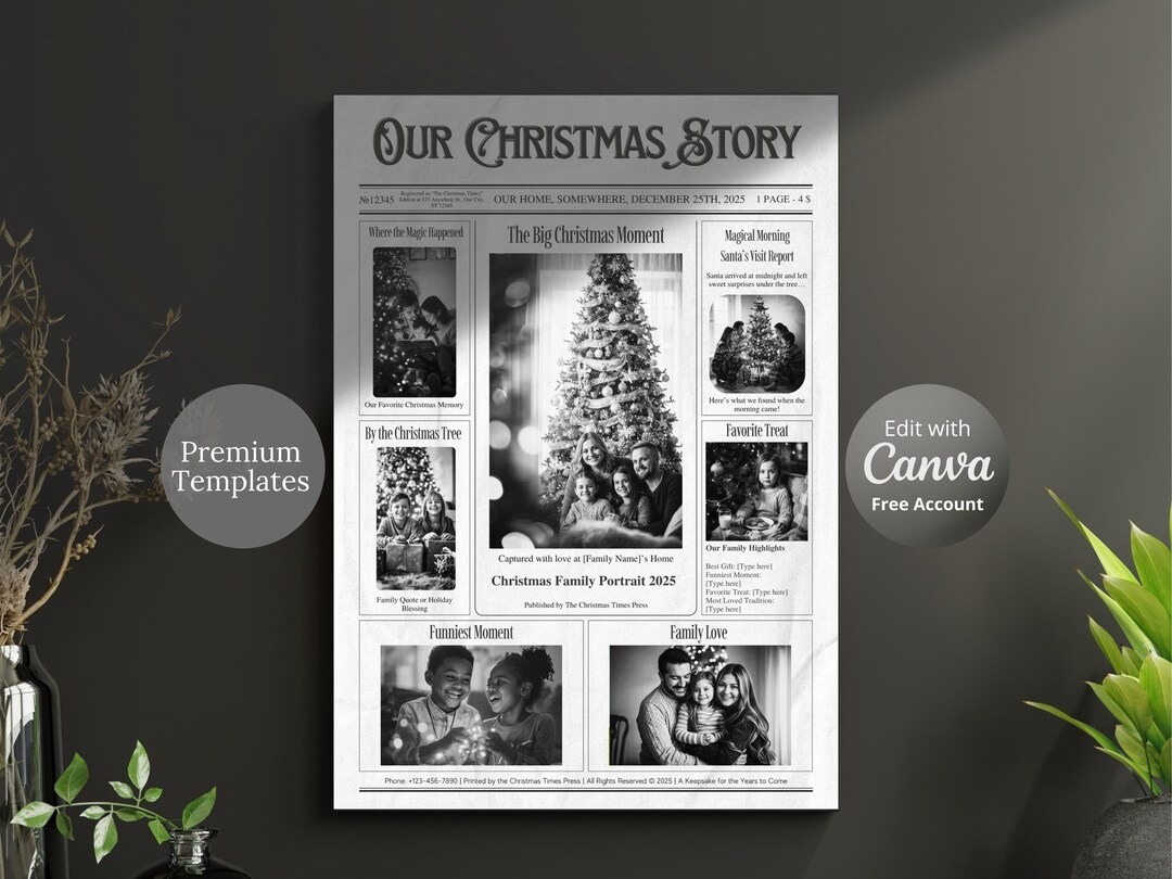 Christmas Family Newspaper Template | Editable Canva Wall Art - Etsy