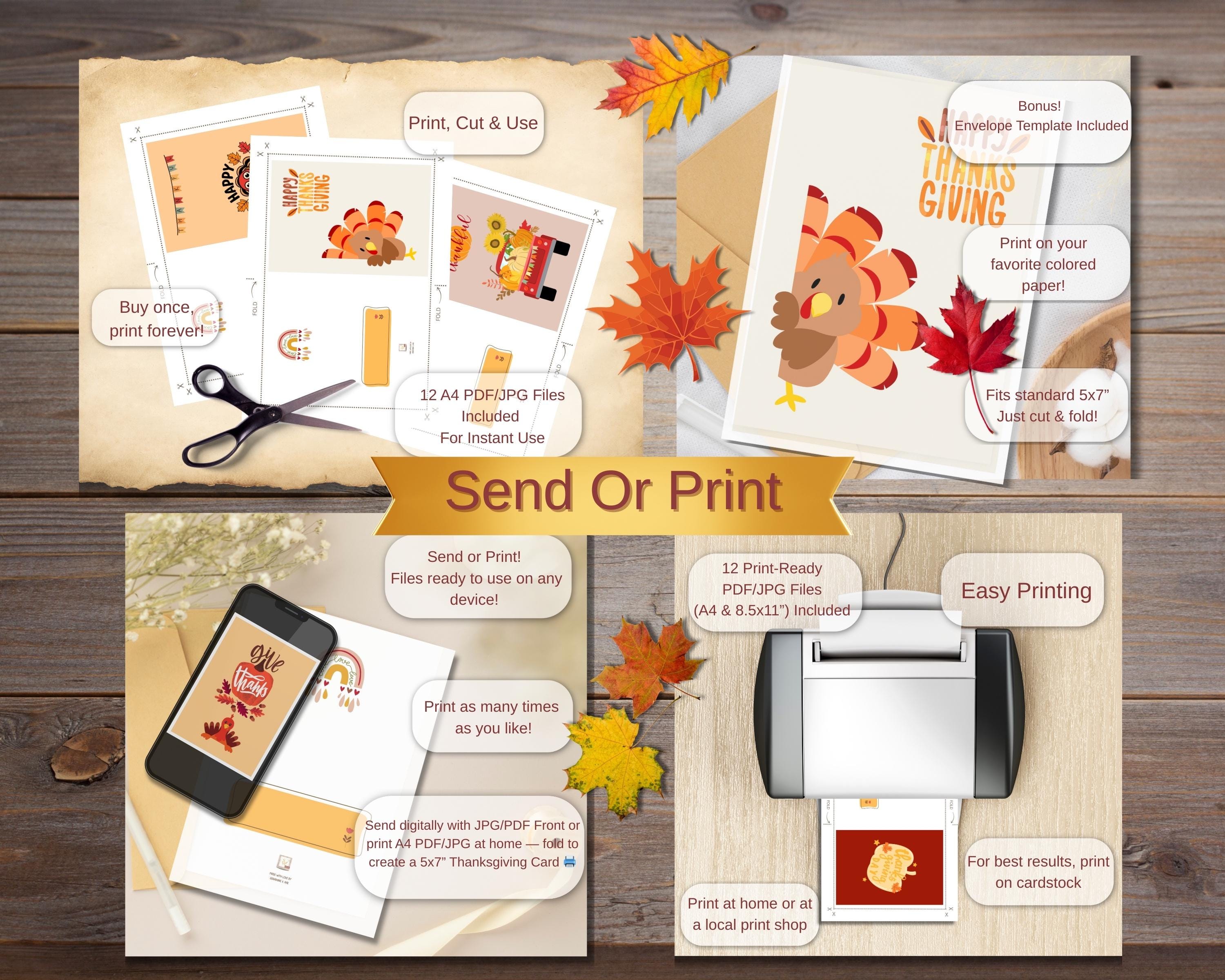 Thanksgiving Thank You Cards, Printable Set of 12 Gift-for-thanksgiving ...